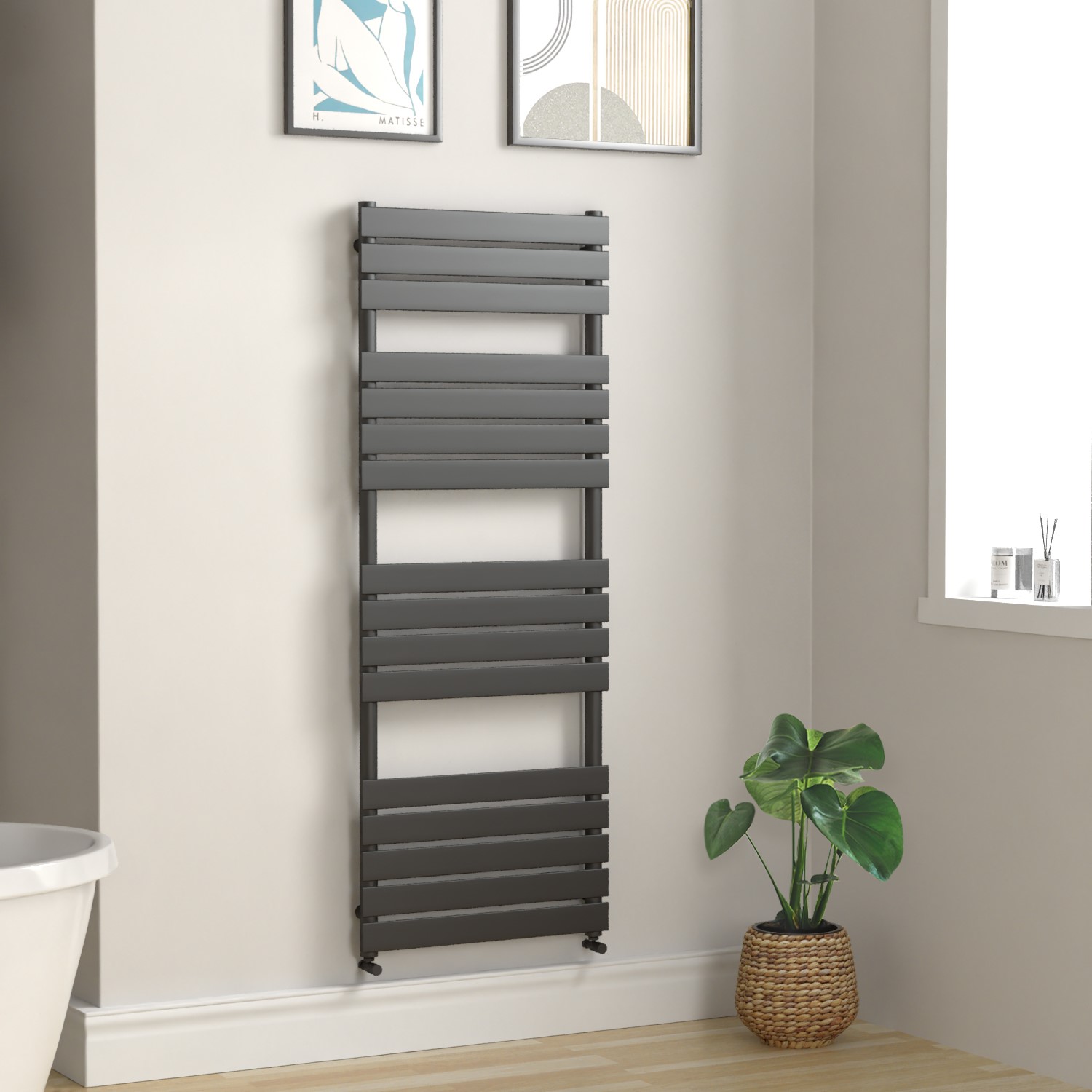 GRADE A2 - Anthracite Heated Towel Rail Radiator 1600 x 600mm - Tundra ...