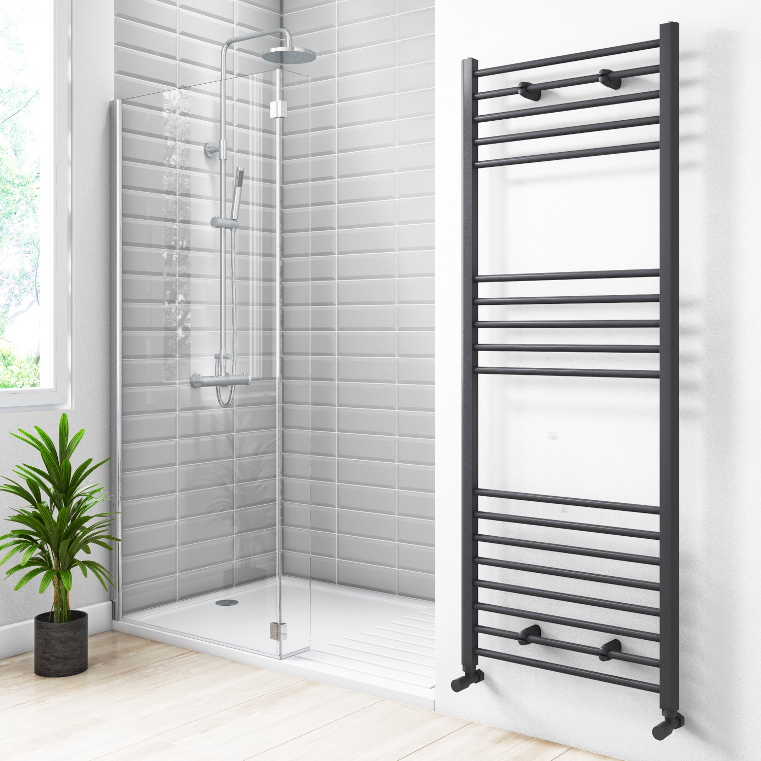Anthracite Heated Towel Rail Radiator 1600 x 600mm - Sahara - Better ...