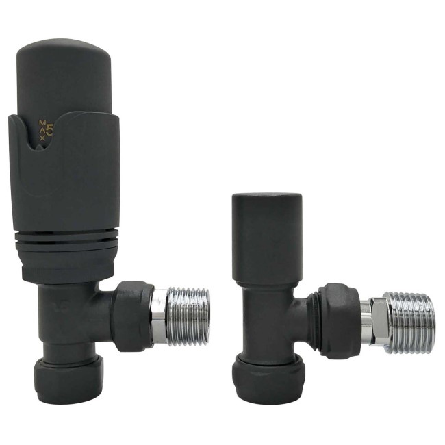 Anthracite Thermostatic Angled Radiator Valves - Better Bathrooms