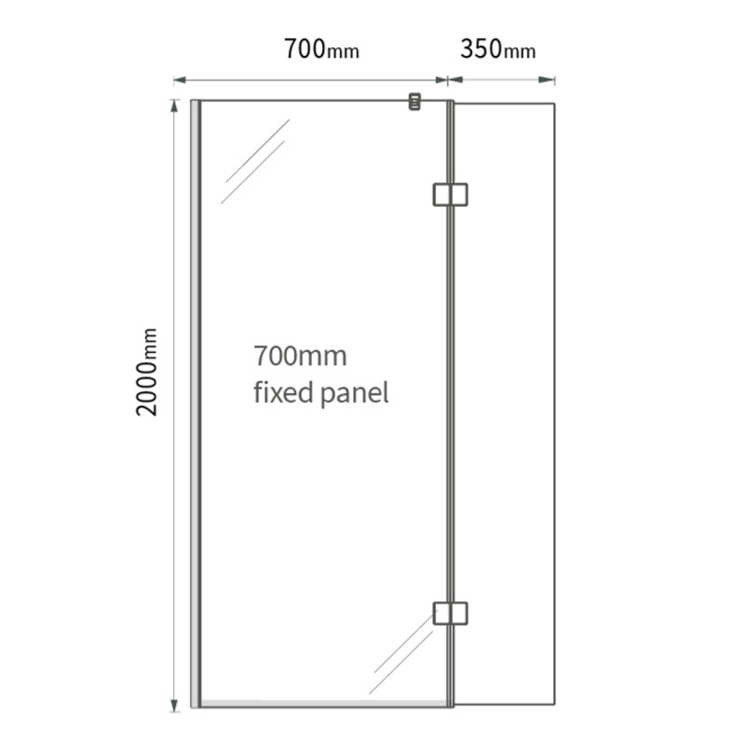 Wet Room Shower Screen 700mm Nickel Frameless With 350mm Hinged Flipper