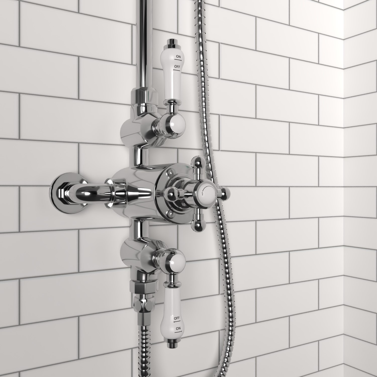 Chrome Traditional Thermostatic Mixer Shower Set with Slide Rail Kit ...