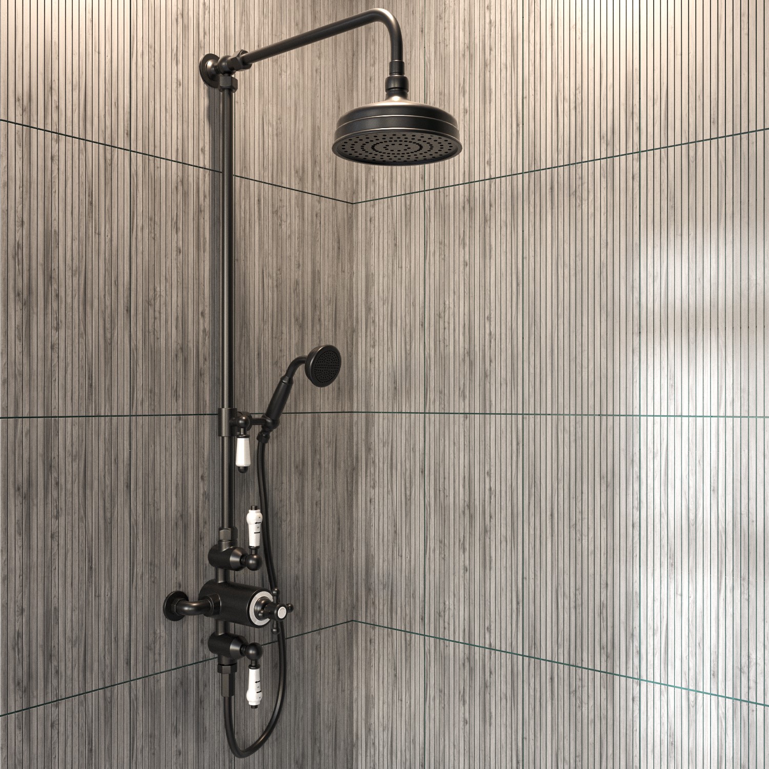 Black Traditional Thermostatic Mixer Shower with Round Overhead & Hand ...