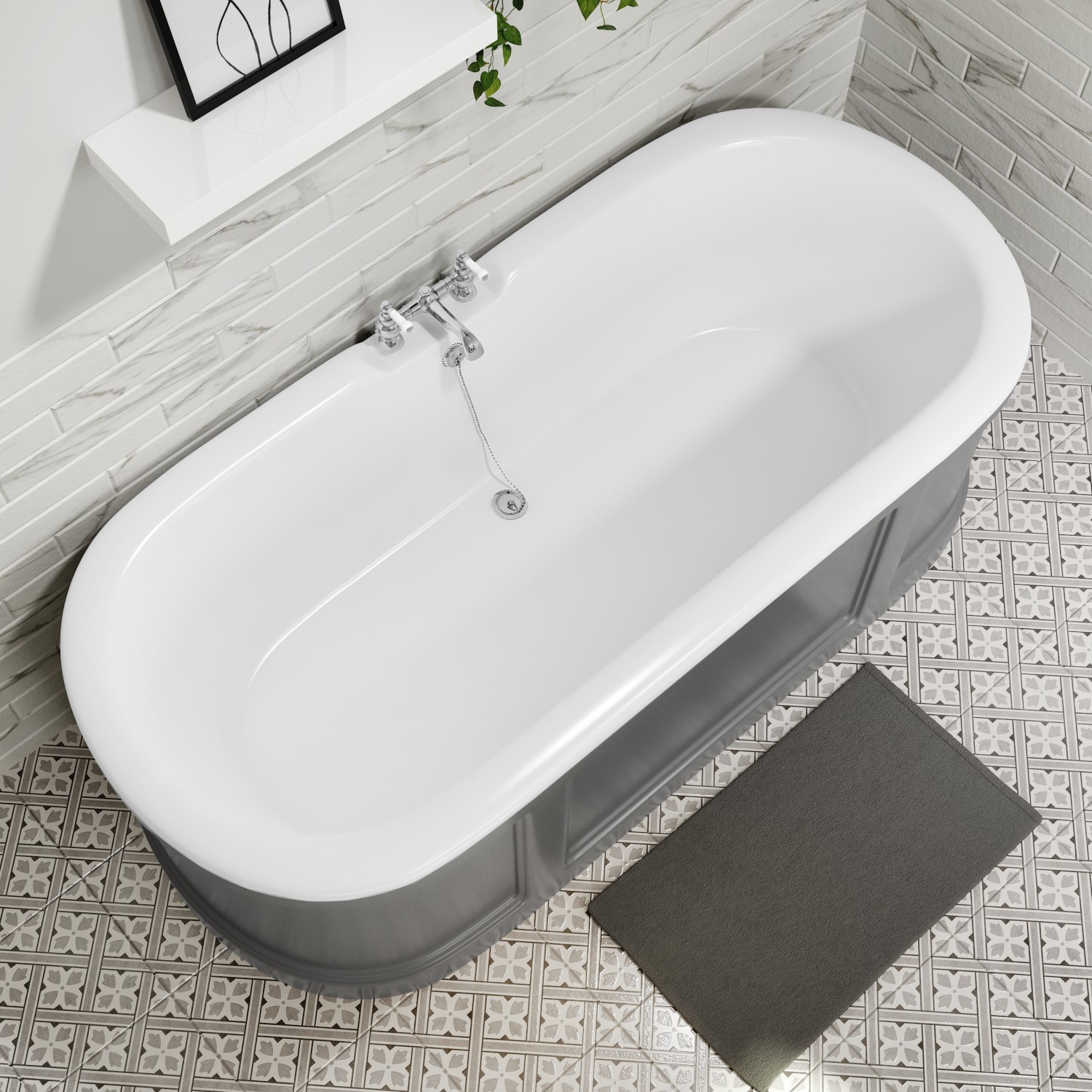 Grey Freestanding Double Ended Roll Top Bath 1700 x 750mm - Baxenden ...