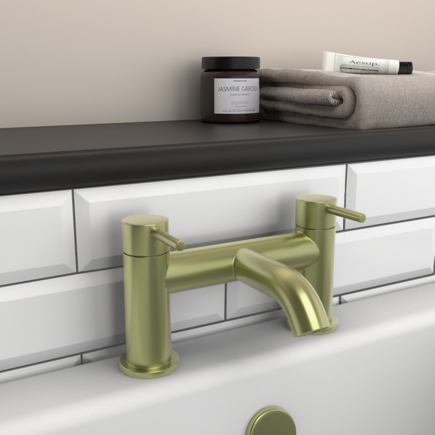 GRADE A1 - Arissa Round Brushed Brass Deck Mounted Bath Filler Tap ...