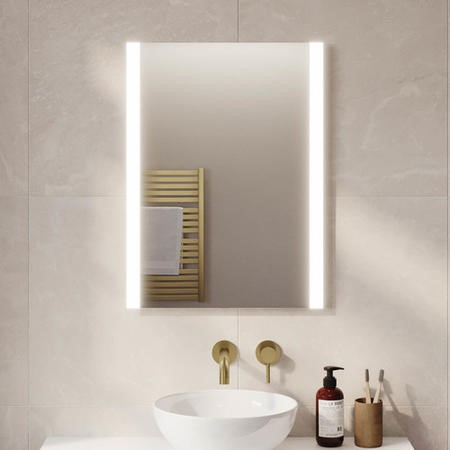 Rectangular Heated Bathroom Mirror with Lights & Shaver Socket 600 x ...