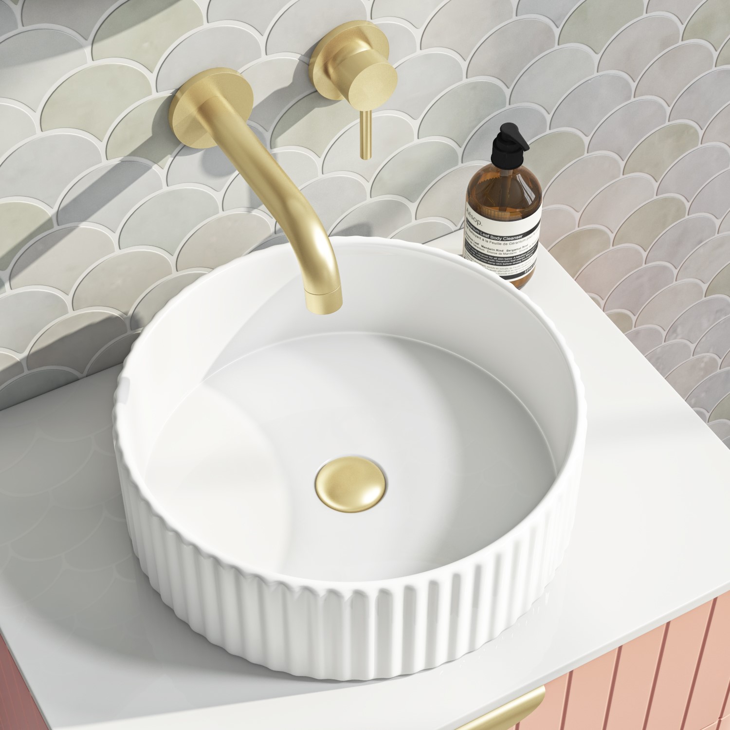Round Small Countertop Basin Fluted 360mm - Oregon - Better Bathrooms