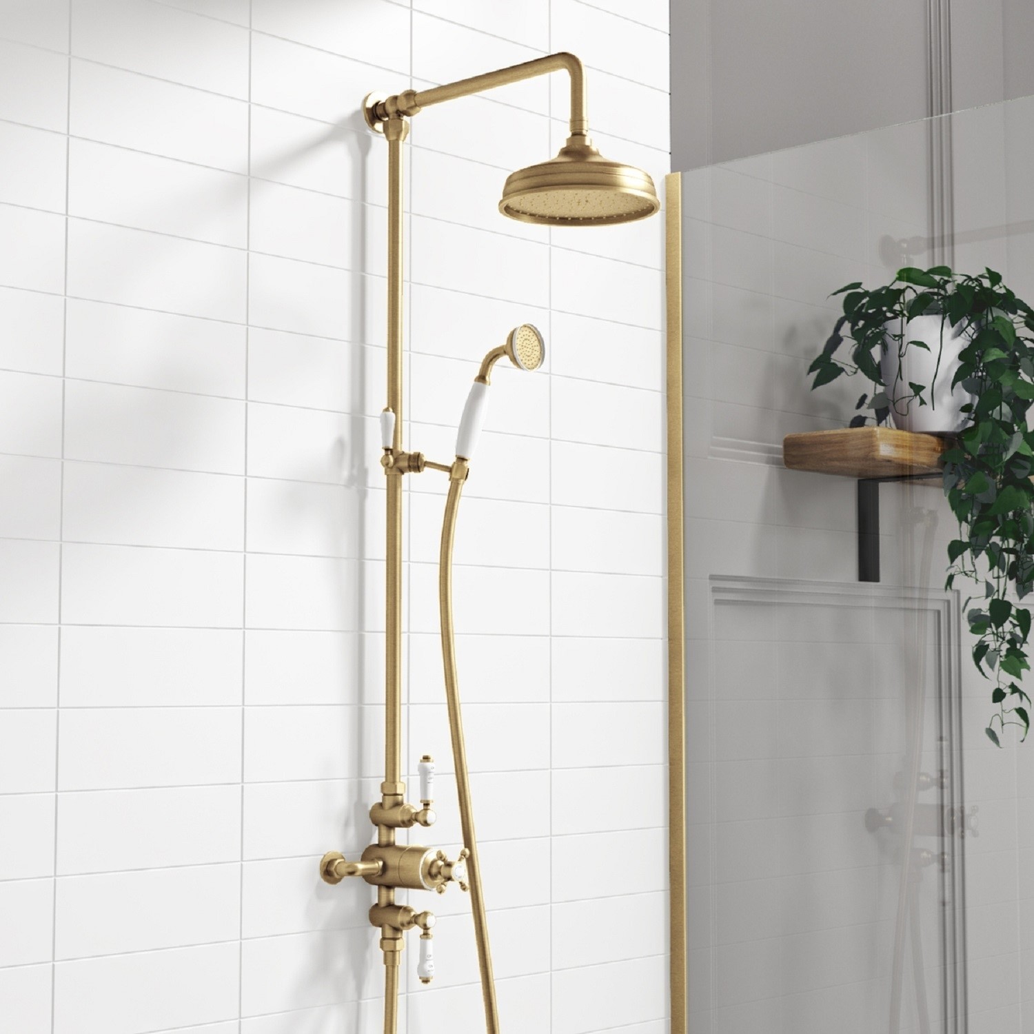 GRADE A1 - Brushed Brass Traditional Shower Set - Camden - Better Bathrooms