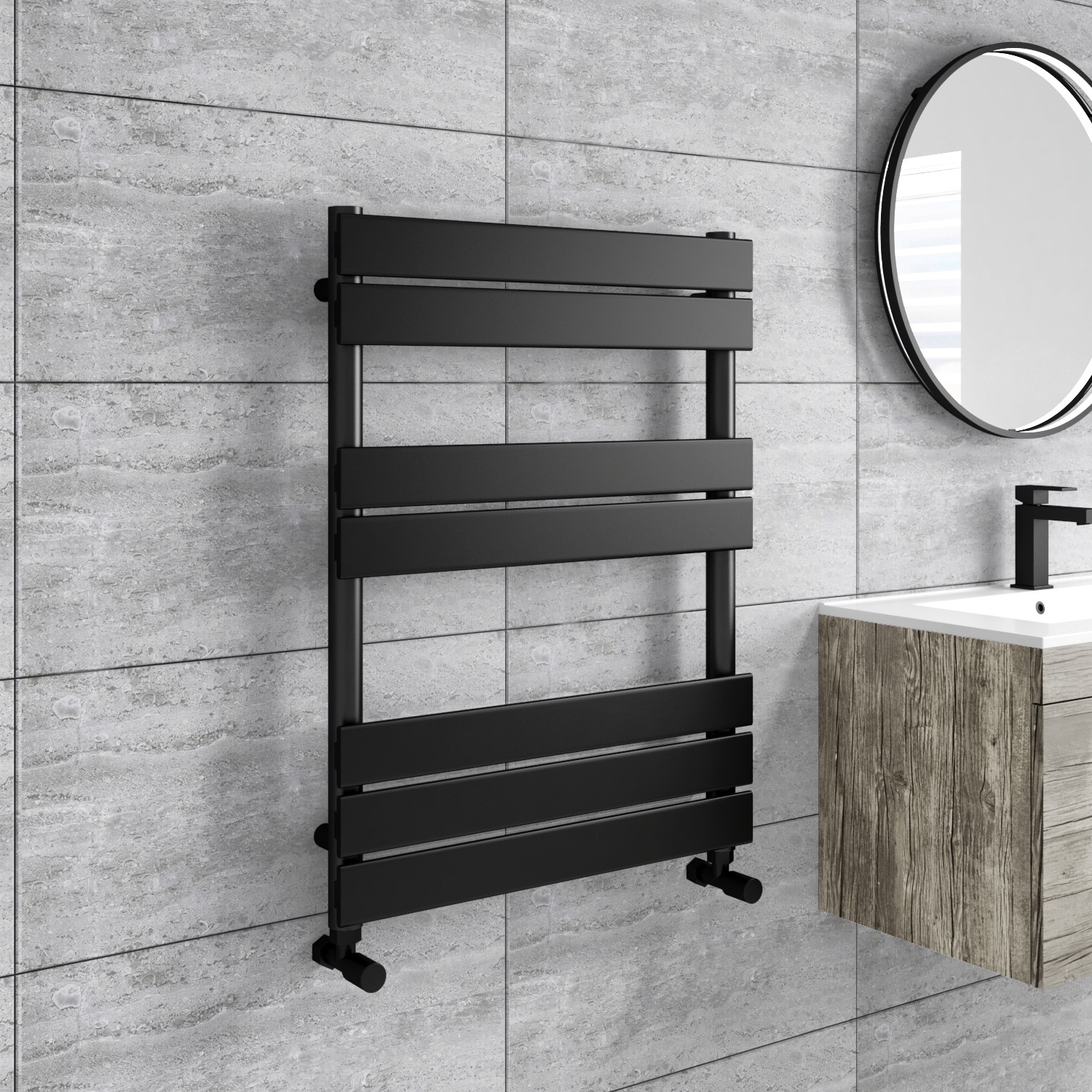 GRADE A1 - Black Heated Towel Rail Radiator 800 x 600mm - Tundra ...