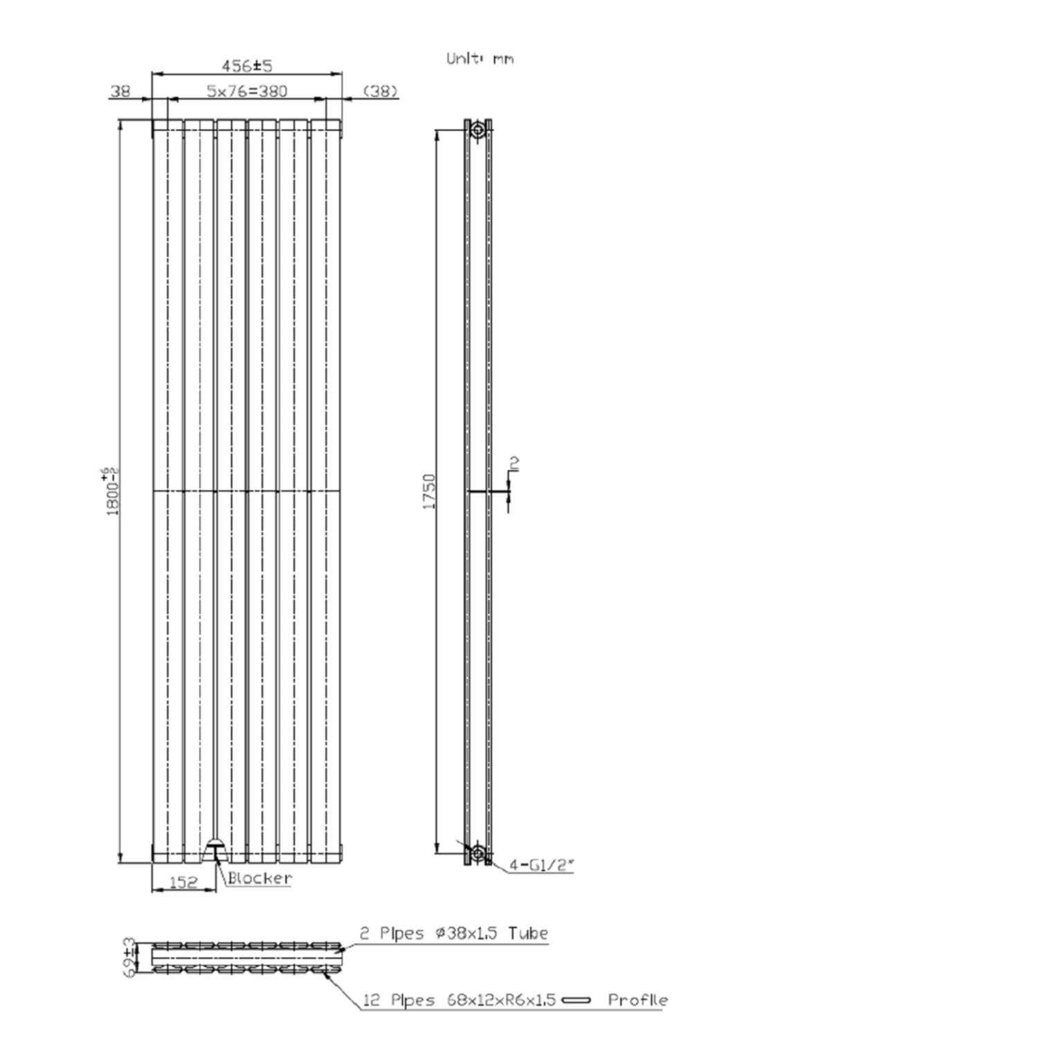 White Vertical Double Panel Radiator 1800 x 456mm - Mojave - Better ...