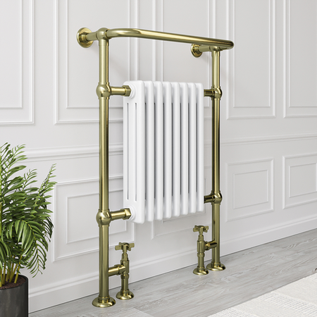 White and Brass Traditional Column Radiator with Towel Rail 952 x 659mm ...
