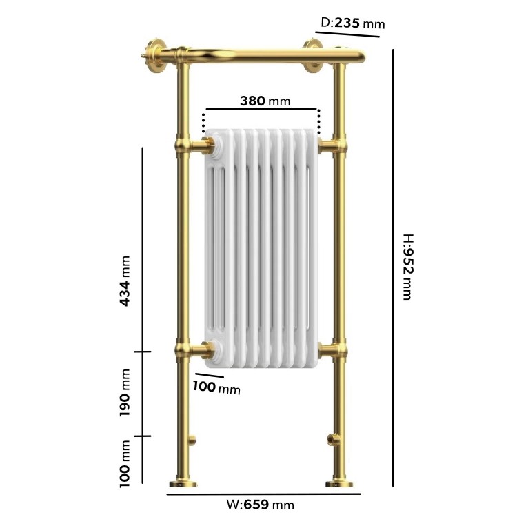 White and Brass Traditional Column Radiator with Towel Rail 952 x 659mm ...