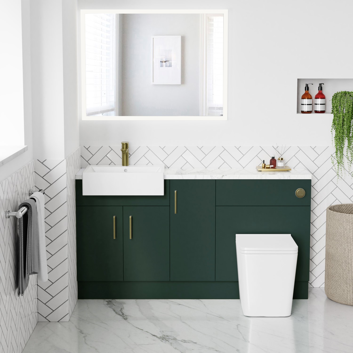 1500mm - 1800mm Green Toilet and Sink Unit with Marble Worktop and ...