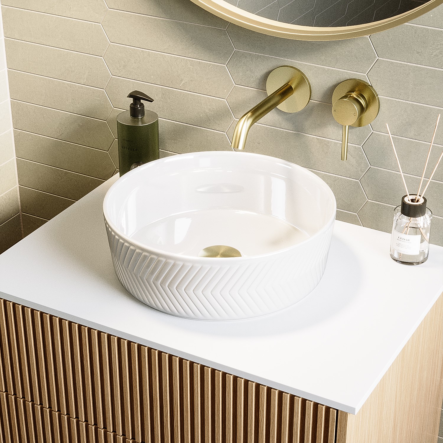 Round Chevron Countertop Basin 360mm - Sonoma - Better Bathrooms