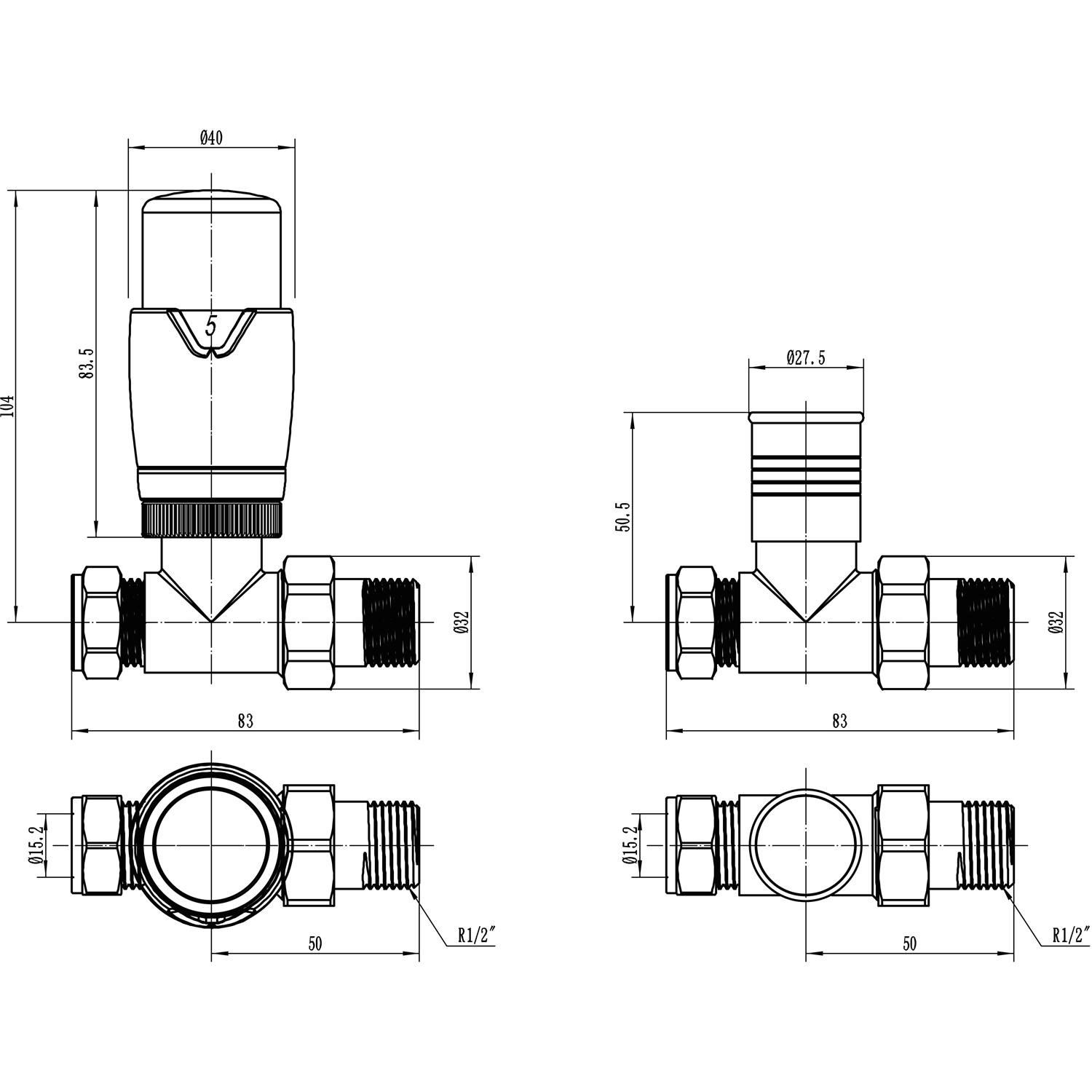 Thermostatic Straight Chrome Radiator Valve with Lockshield - Better ...
