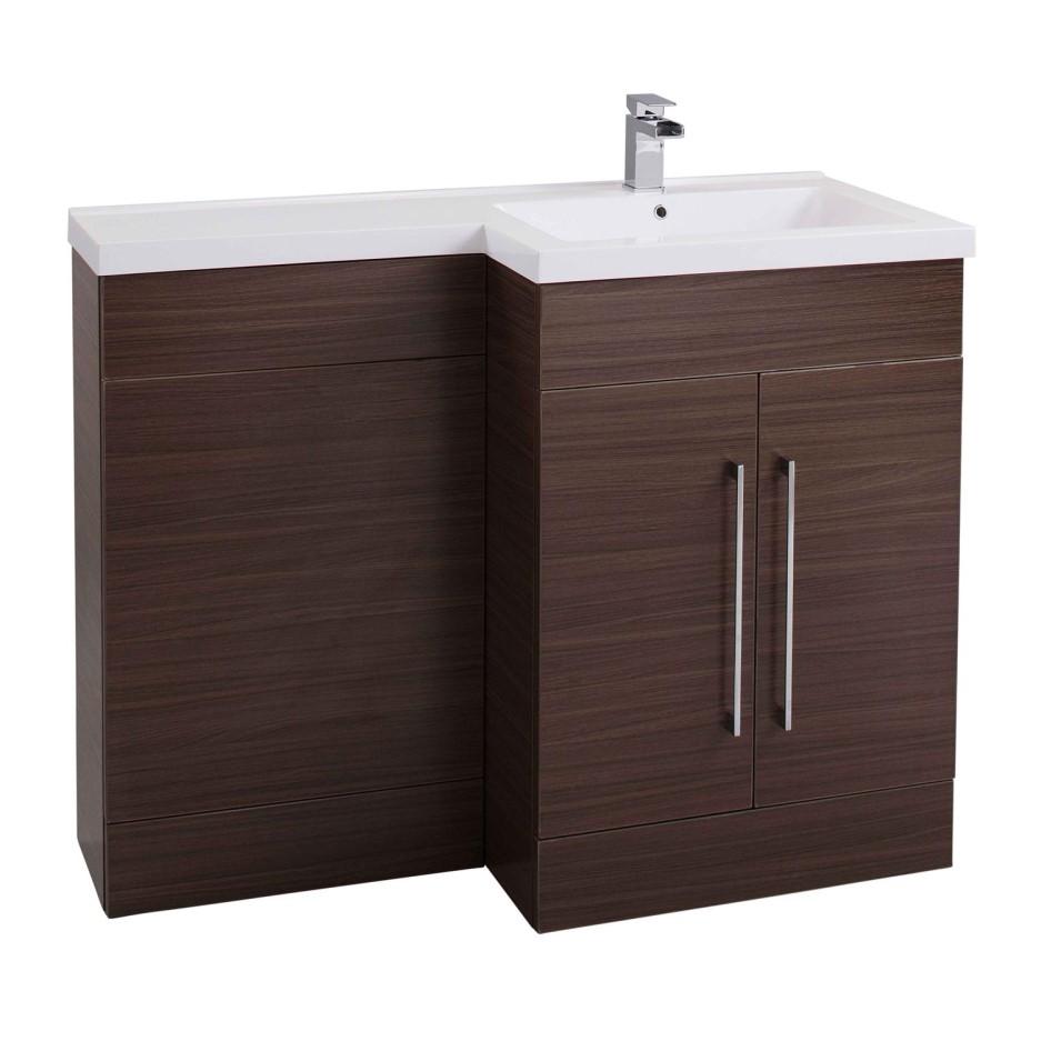 Walnut Right Hand Bathroom Vanity Unit & Basin Furniture Suite ...