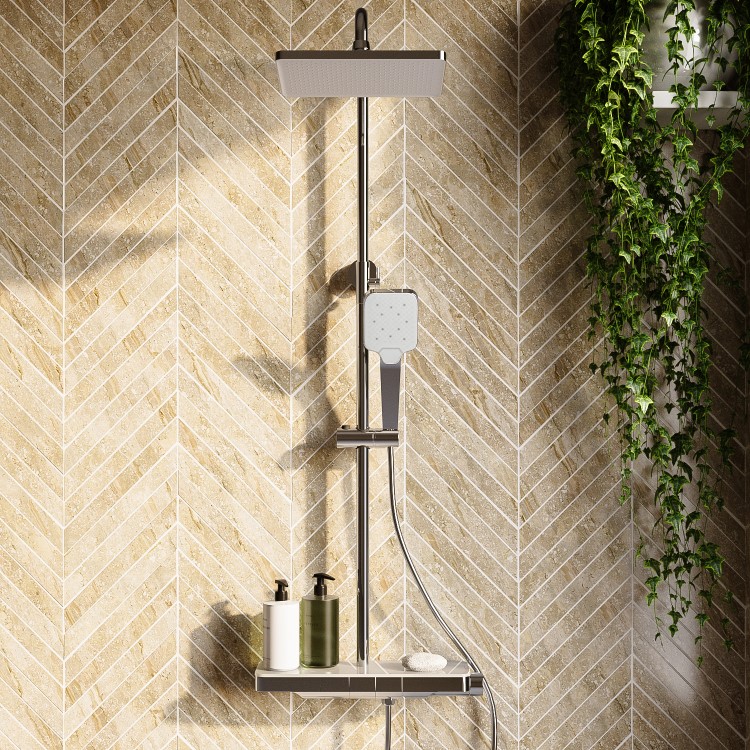 Chrome Thermostatic Mixer Shower Set with Push Button & Shelf - Mika ...