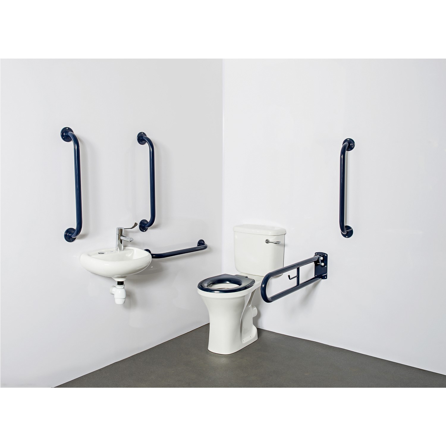 Nymas Close Coupled Doc M Pack Disibility Bathroom Suite with Dark Blue ...