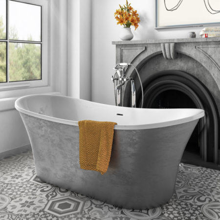 Silver Freestanding Double Ended Slipper Bath 1705 x 755mm - Elementa ...