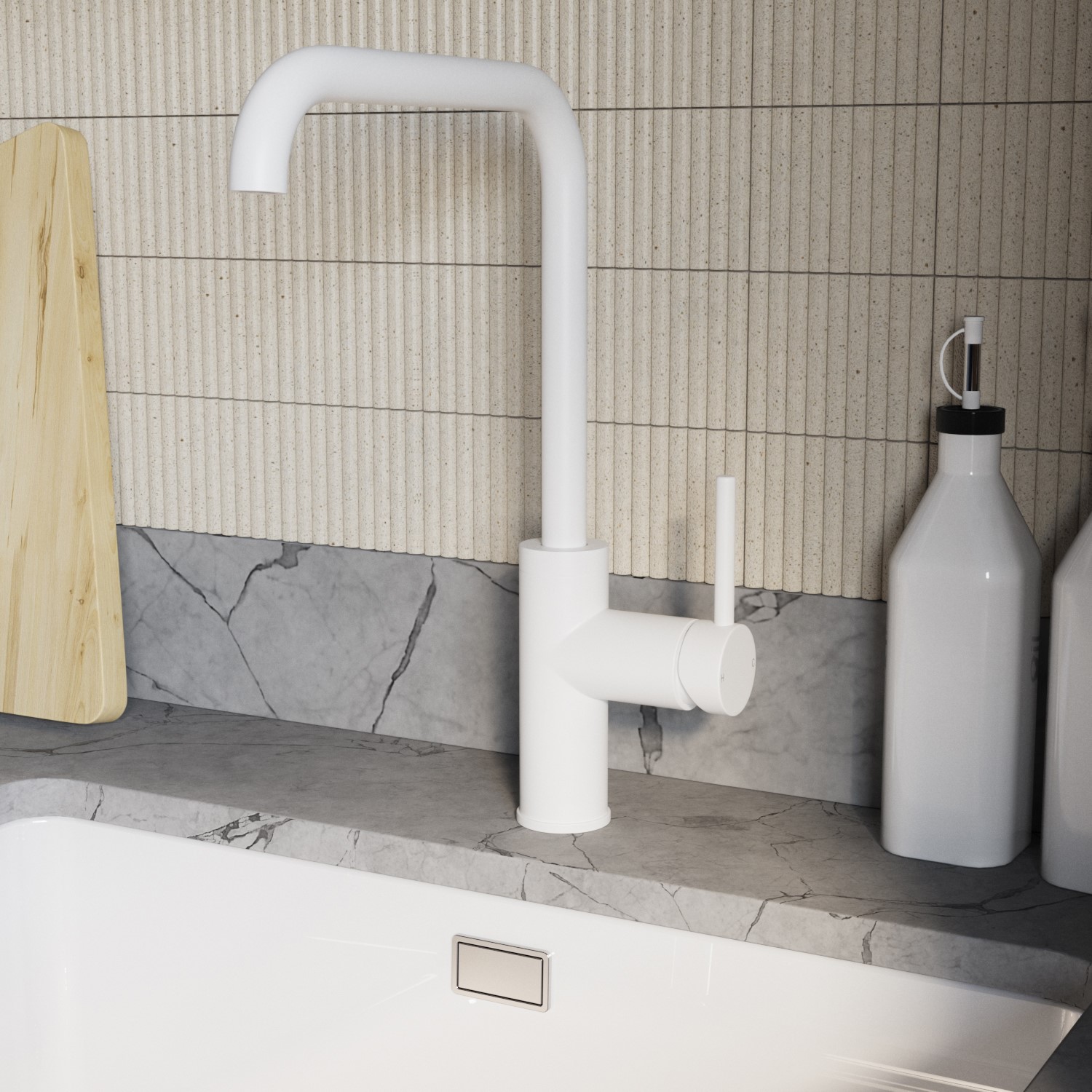 Elwood Single Lever White Kitchen Mixer Tap - Better Bathrooms