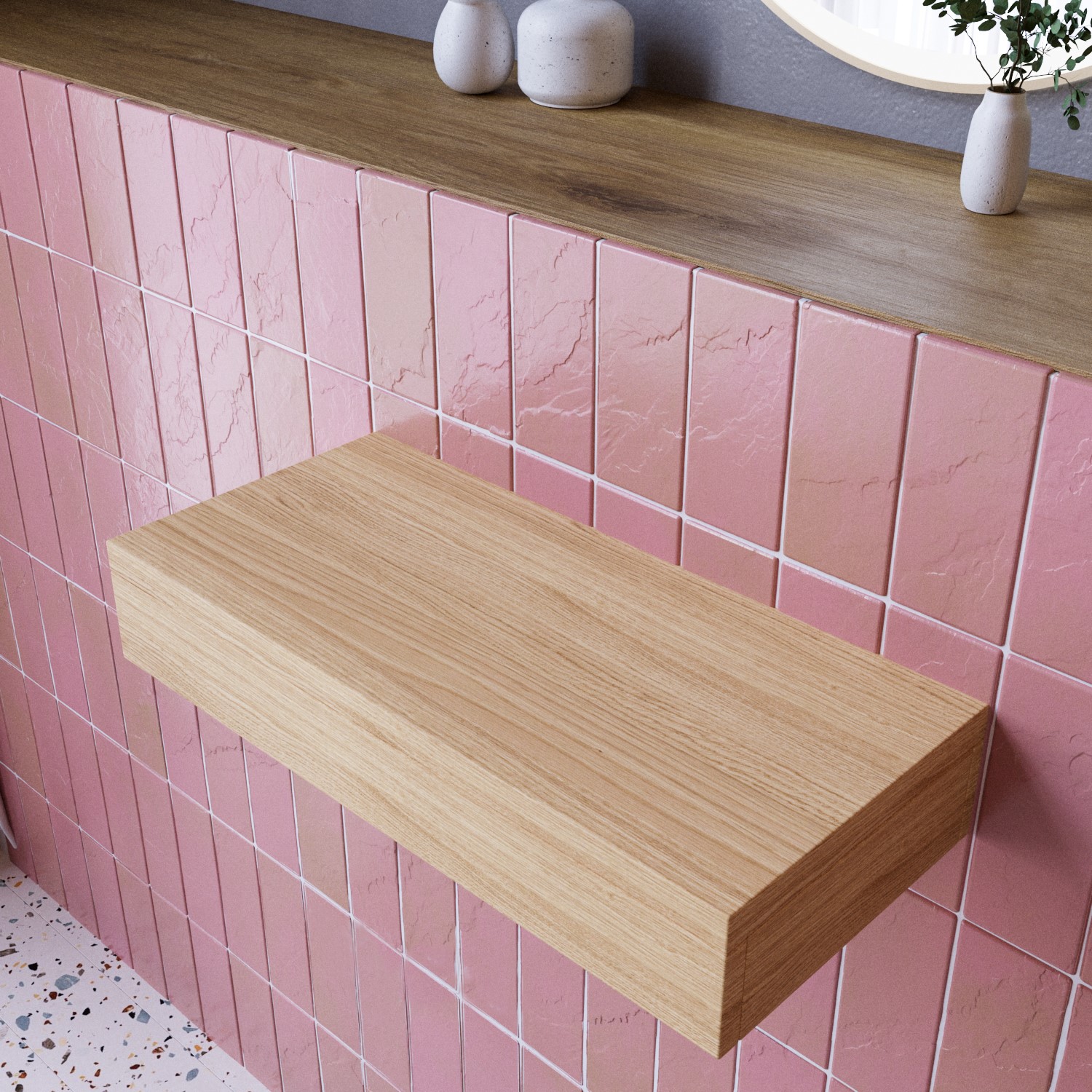 GRADE A1 - 560mm Wood Effect Wall Hung Floating Basin Shelf - Evora ...