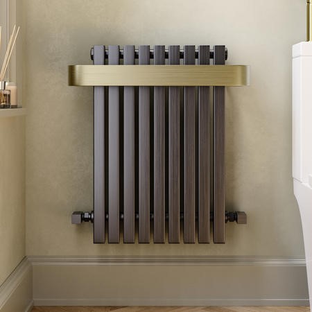 Gunmetal Single Panel Radiator with Brass Towel Bar 600 x 600mm - Iraya ...
