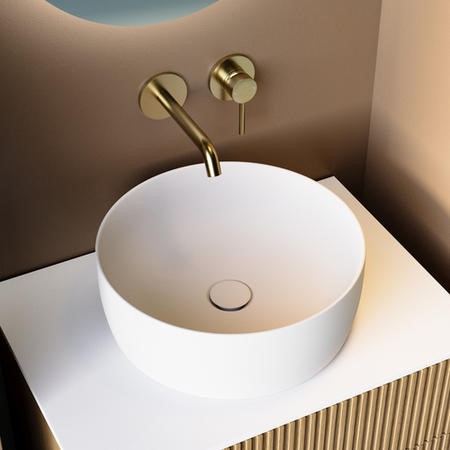 Matt White Round Stone Resin Deep Countertop Basin with Waste 400mm ...