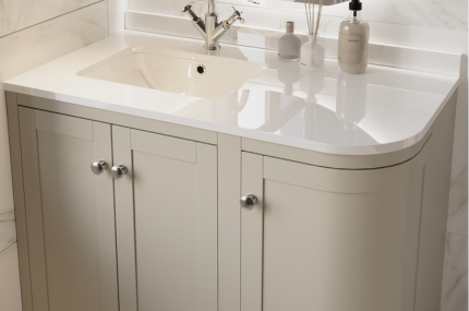 900mm Beige Left Hand Curved Corner Freestanding Vanity Unit with Basin ...