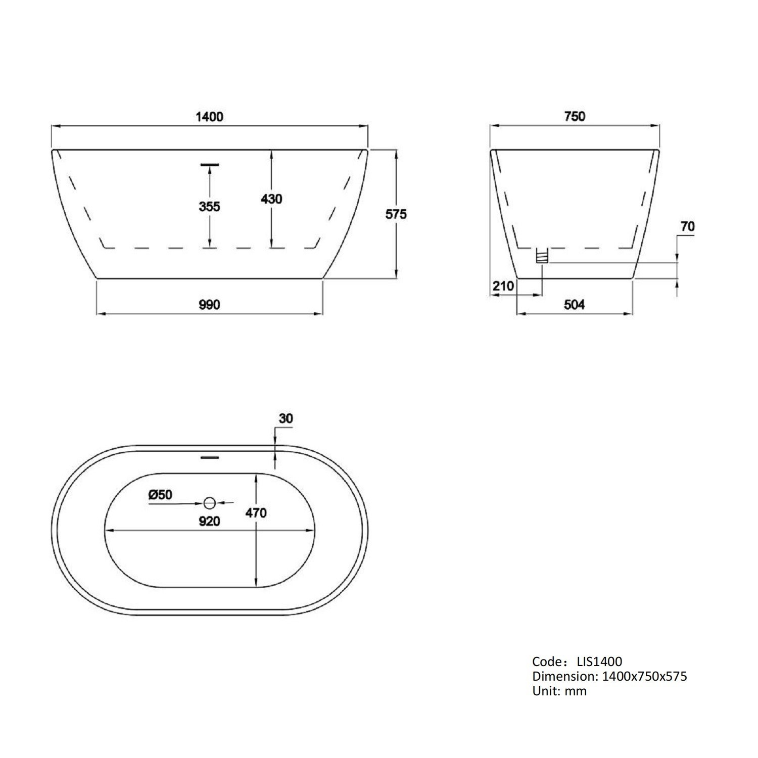 Freestanding Double Ended Bath 1400 x 750mm - Lisbon - Better Bathrooms