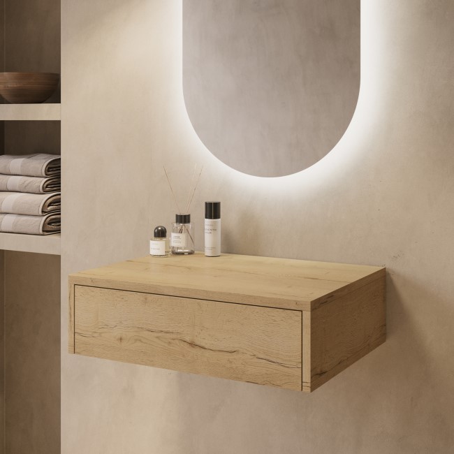 600mm Oak Wall Hung Countertop Shelves - Lugo - Better Bathrooms