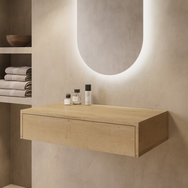 800mm Oak Wall Hung Countertop Shelves - Lugo - Better Bathrooms