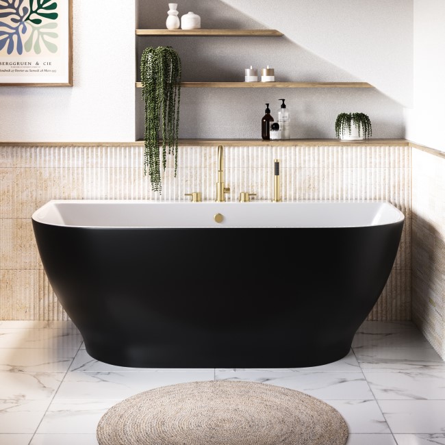 Freestanding Matt Black Back to Wall Double Ended Bath 1650 x 780mm ...