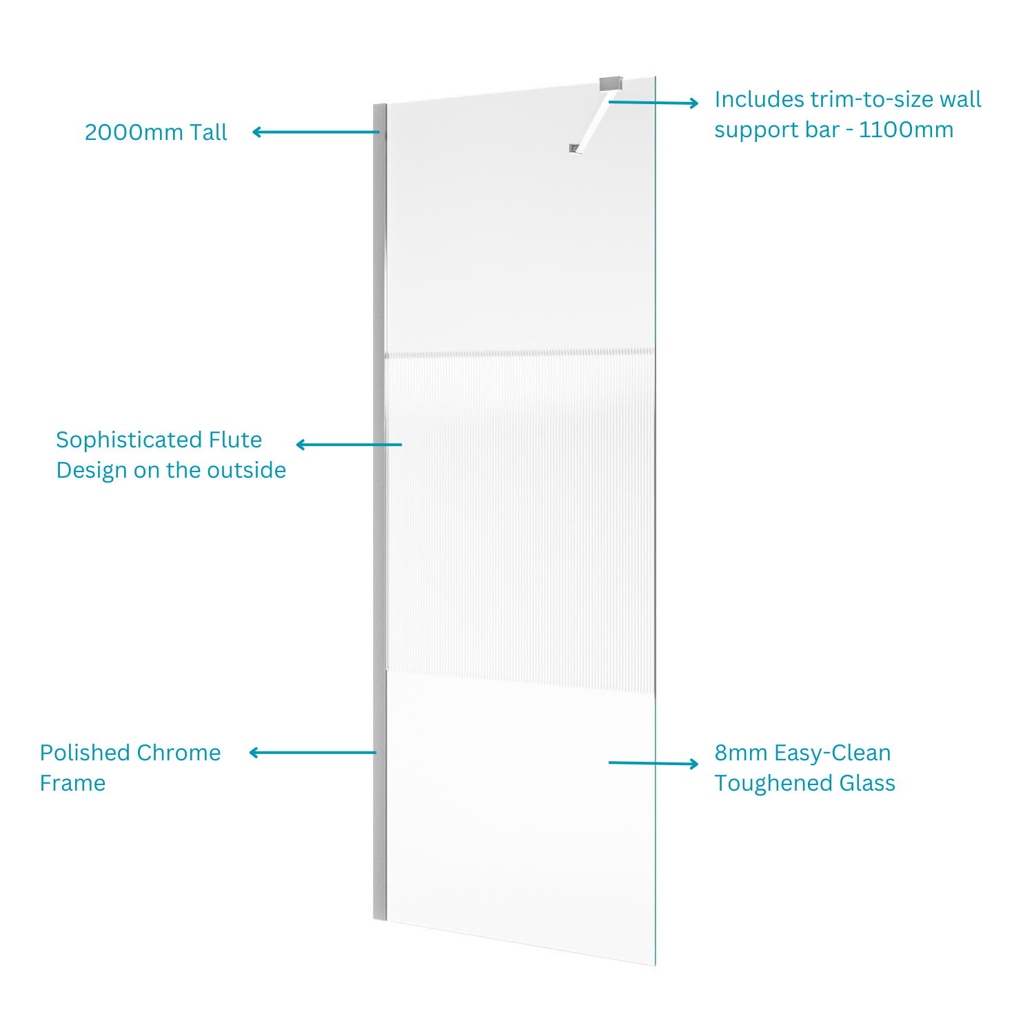 1000mm Frameless Semi Fluted Wet Room Shower Screen - Matira - Better ...