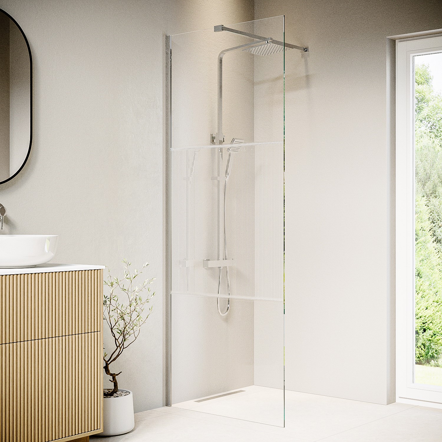800mm Frameless Fluted Glass Wet Room Shower Screen - Matira - Better ...
