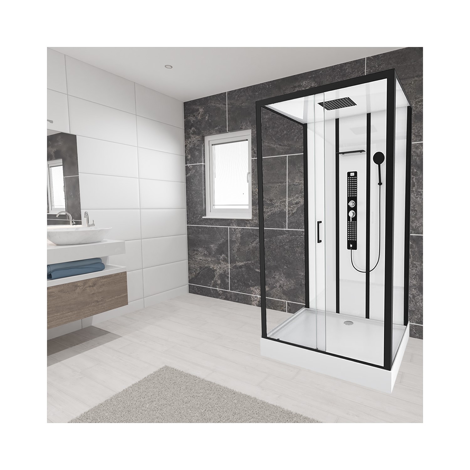 Insignia Monochrome Black Framed Rectangular Shower Cabin 1150 x 850 ...