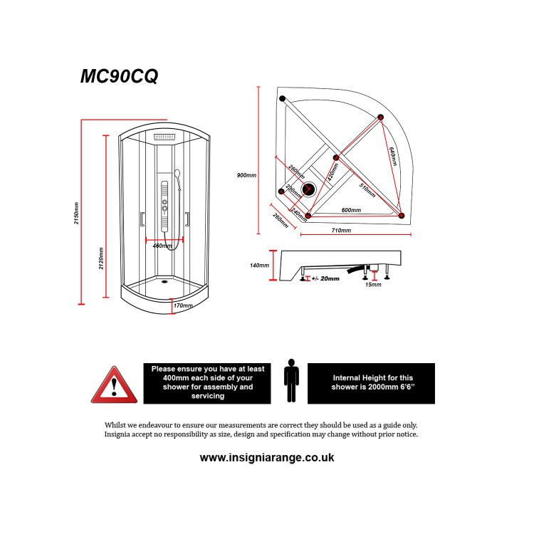 Insignia Monochrome Black Framed Quadrant Shower Cabin 900 x 900 ...