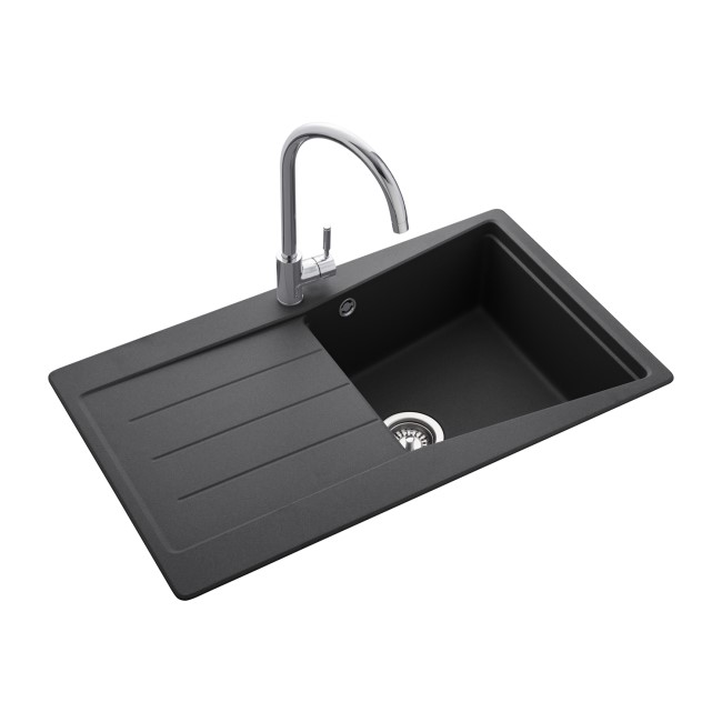 Single Bowl Inset Black Granite Kitchen Sink with Reversible Drainer ...