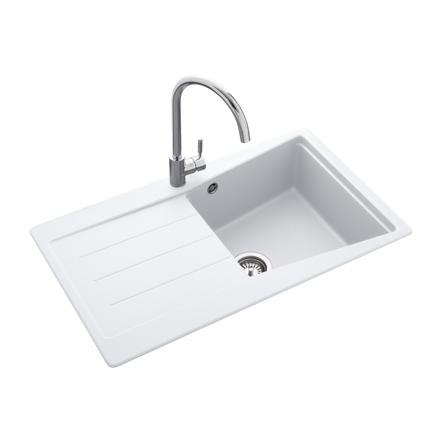 Single Bowl Inset White Granite Kitchen Sink with Reversible Drainer ...