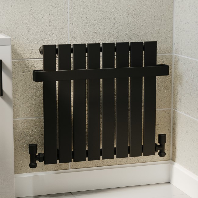 Black Horizontal Single Panel Radiator with Heated Towel Bar 600 x ...