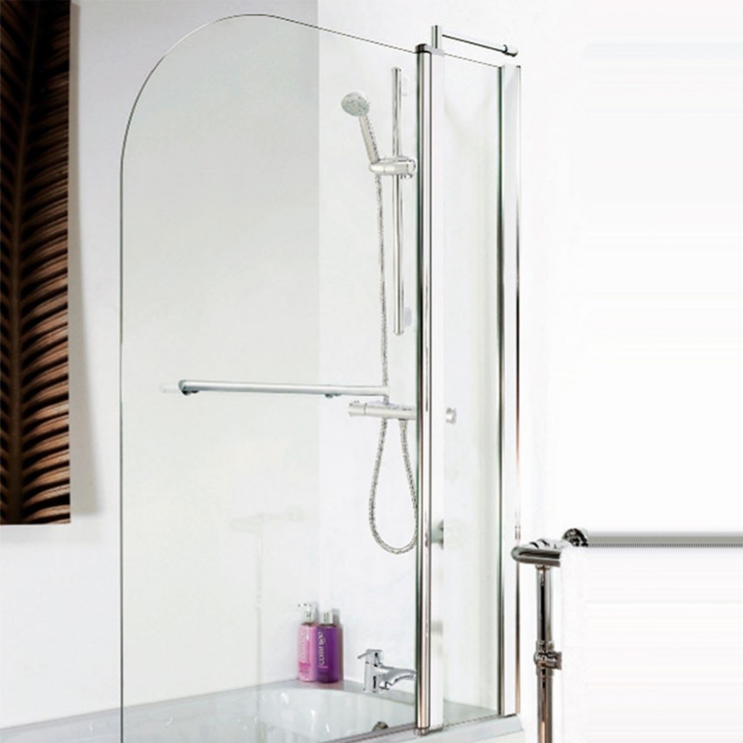 Hinged Chrome Bath Shower Screen with Towel Rail - Fiji - Better Bathrooms