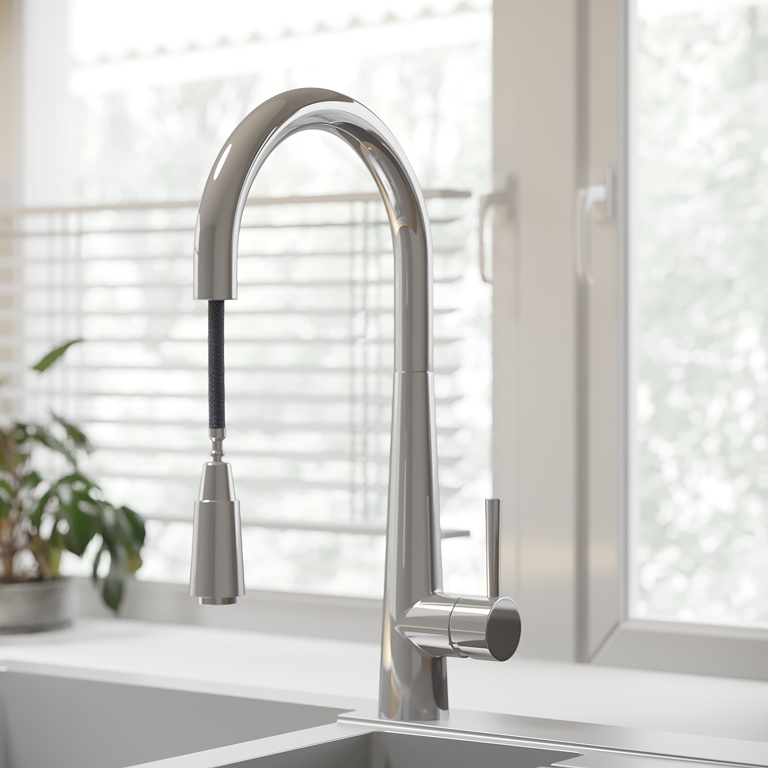 Chrome Single Lever Pull Out Kitchen Mixer Tap - Enza Olney - Better ...