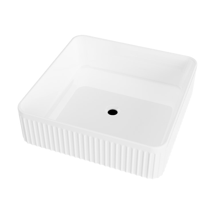 White Square Fluted Countertop Basin 410mm - Oregon - Better Bathrooms