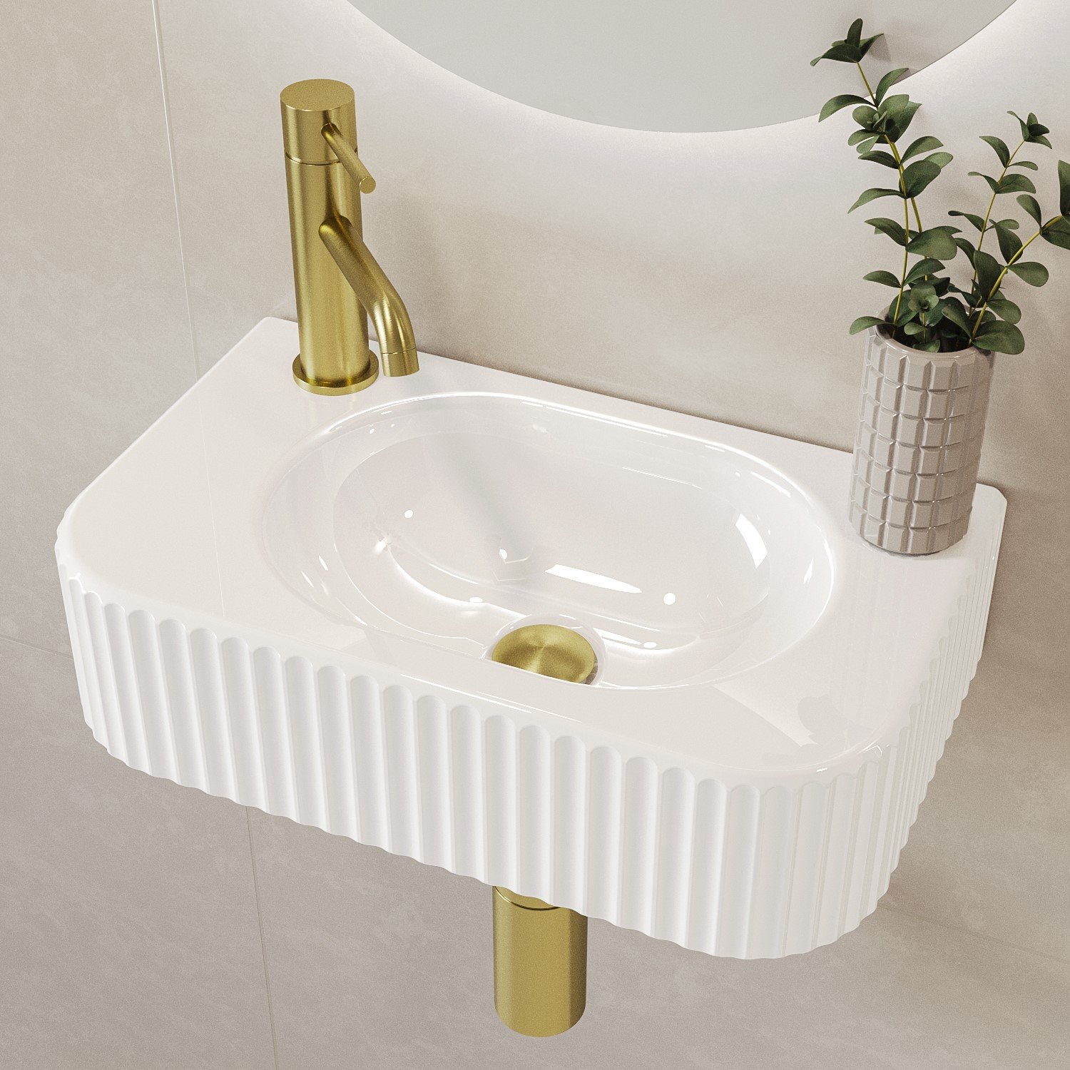 White Rectangular Fluted Wall Hung Basin 410mm - Oregon - Better Bathrooms