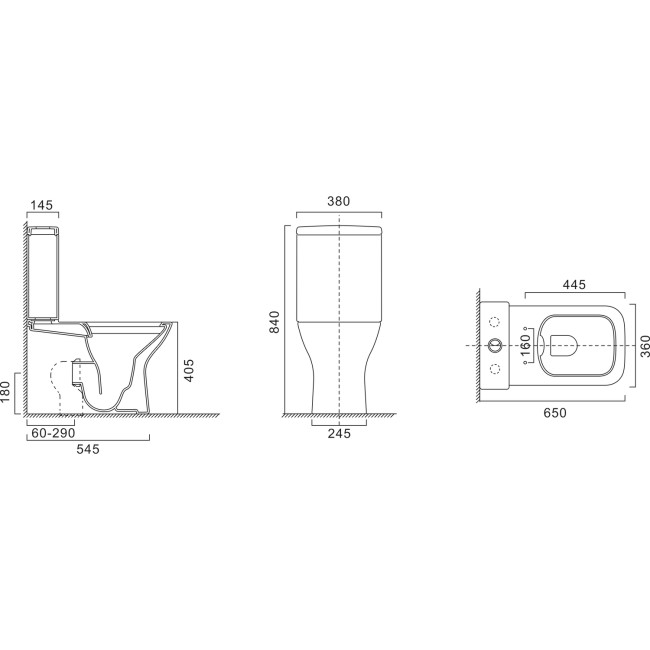 Close Coupled Rimless Closed Back Toilet with Soft Close Seat - Palma ...