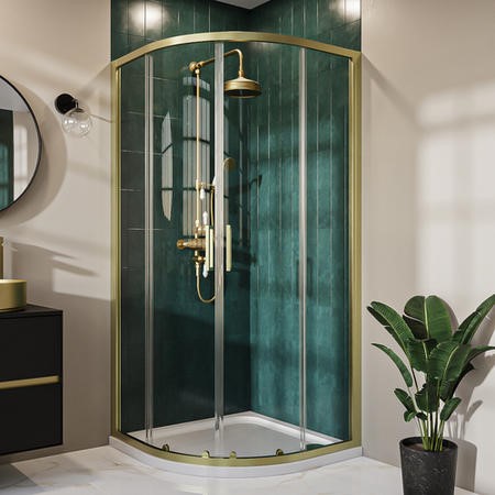 900x900mm Brushed Brass Quadrant Shower Enclosure - Pavo - Better Bathrooms