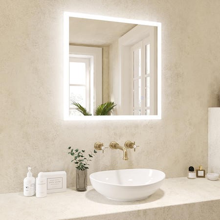 Square Heated Bathroom Mirror with Lights 600mm - Pisces - Better Bathrooms