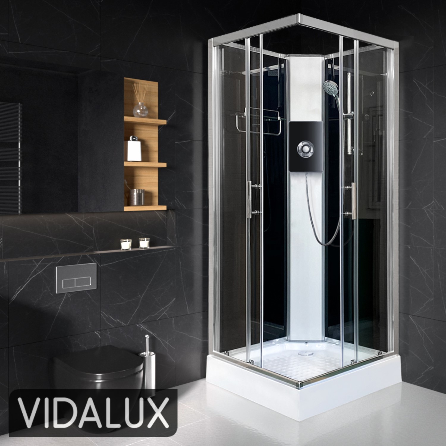 Vidalux 900x900mm Black Square Electric Shower Cabin with 9.5kw Triton ...