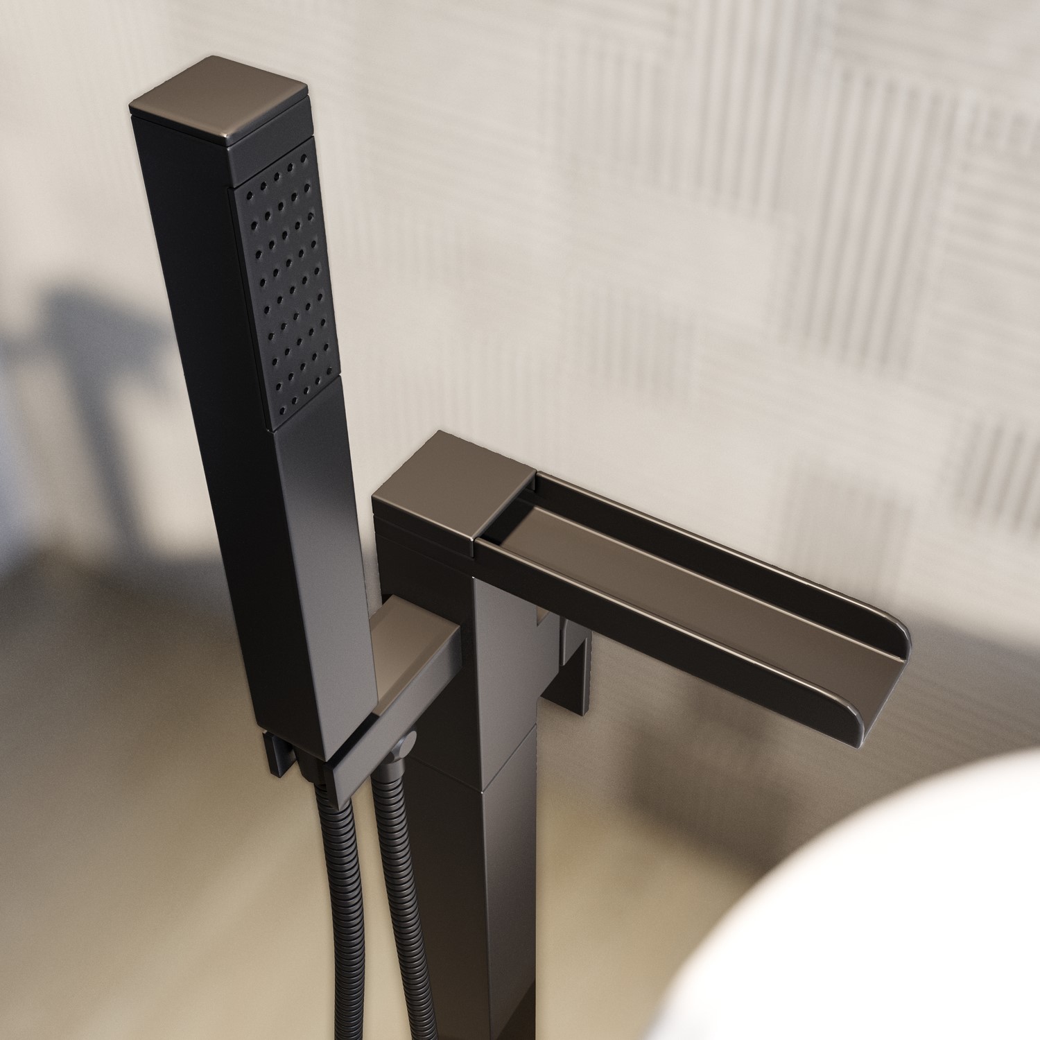 Matt Black Freestanding Bath Shower Mixer - Quadra - Better Bathrooms