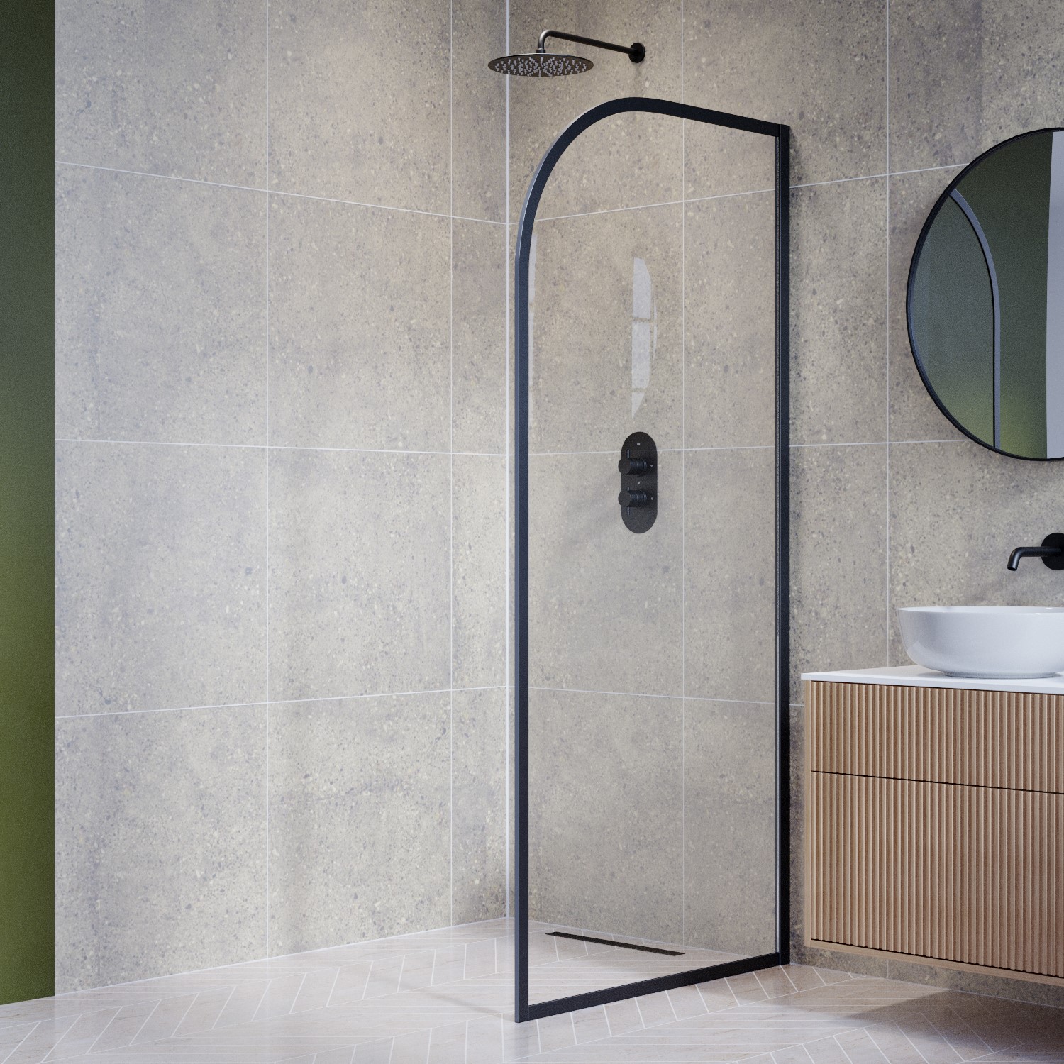 800mm Black Arched Wet Room Shower Screen with Towel Rail - Raya - Better Bathrooms