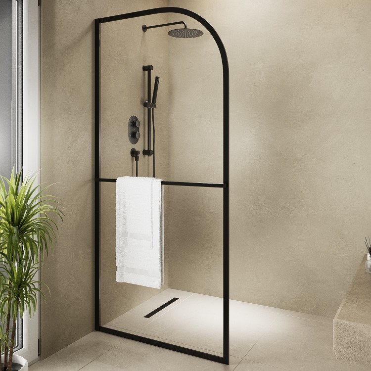 900mm Black Curved Glass Shower Screen for Wetroom & Walk In Shower ...