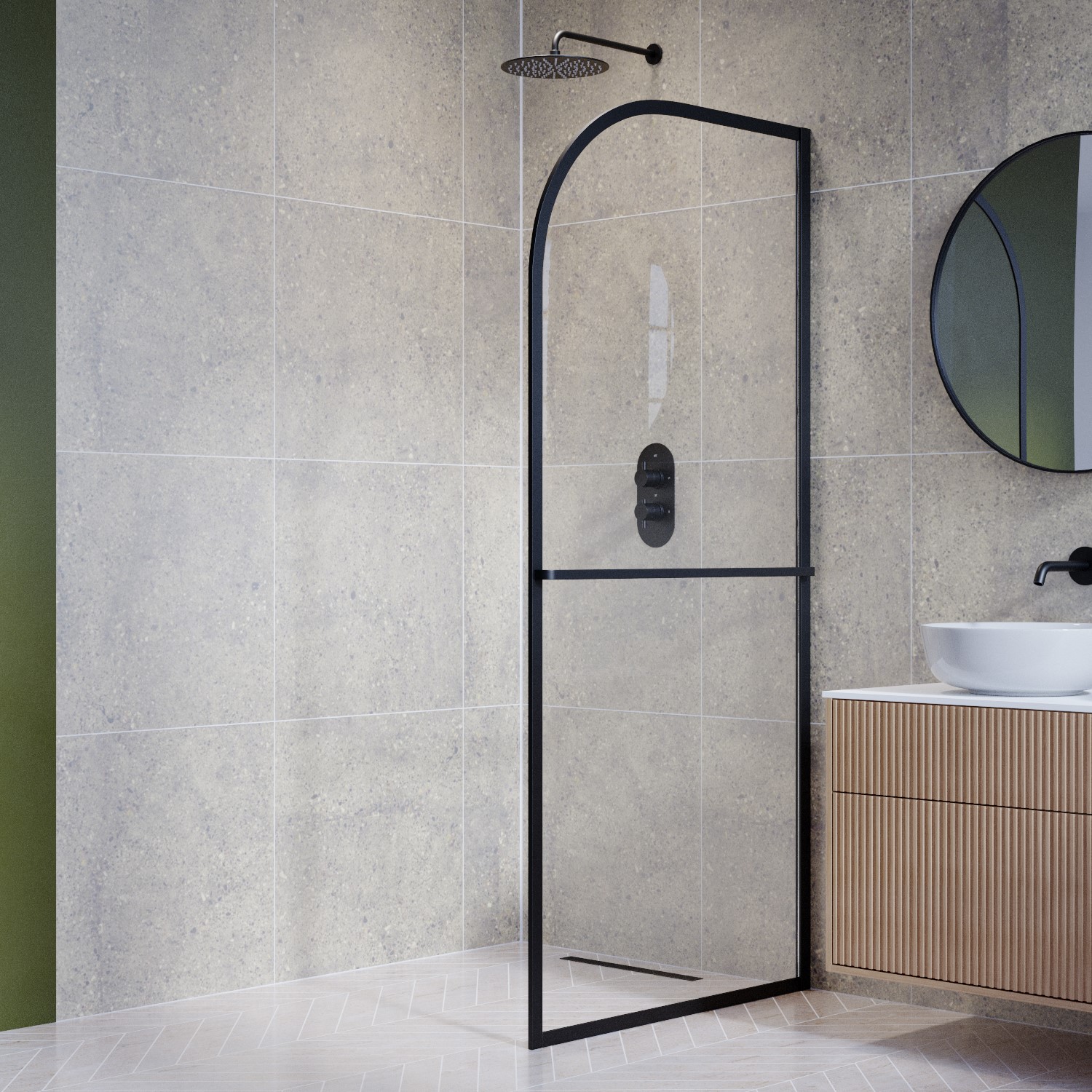 900mm Black Curved Wet Room Shower Screen - Raya - Better Bathrooms